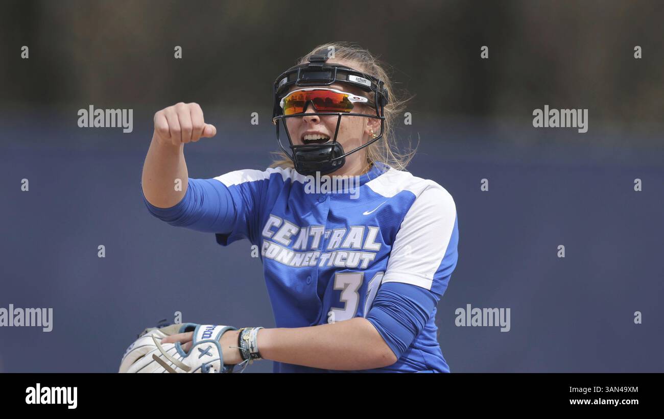 Central Connecticut State's Liz Hamilton during an NCAA softball game ...