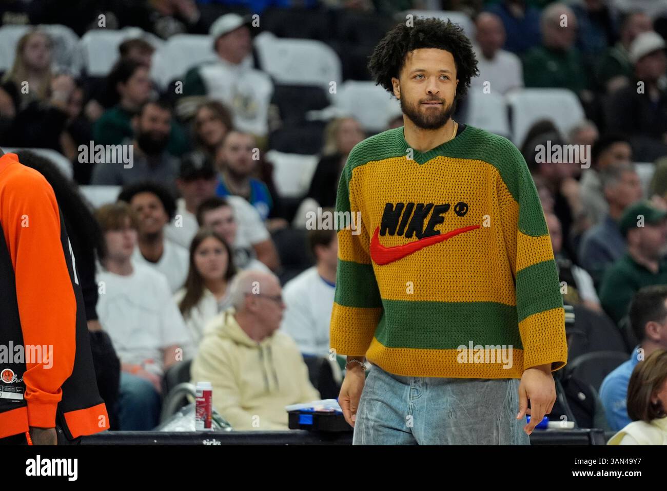 Detroit Pistons' Cade Cunningham looks on during the first half of an ...