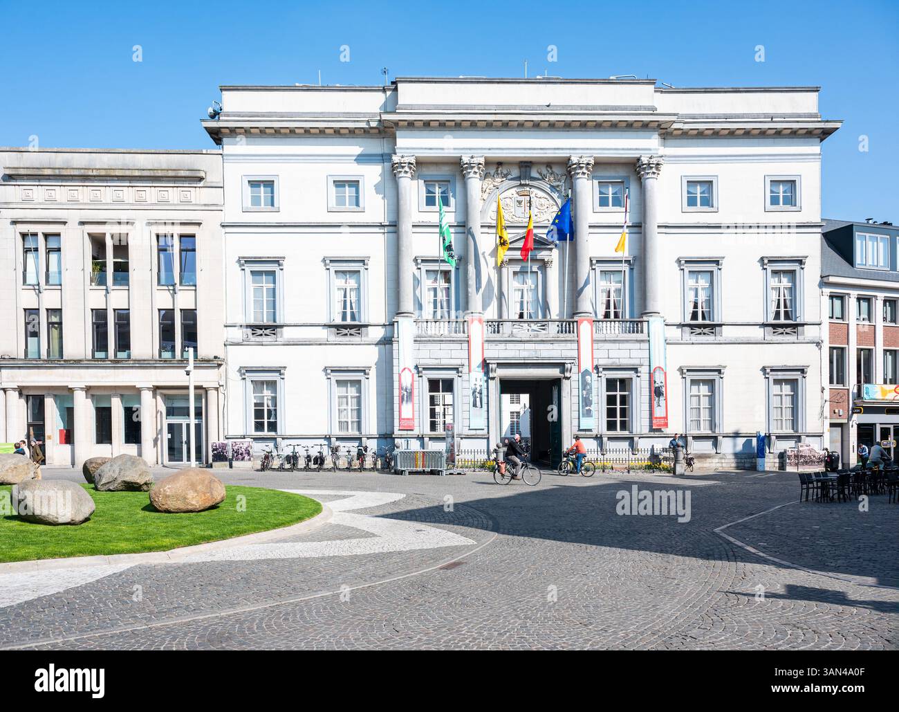 The white town hall facade of Aalst, East Flemish Region, Belgium, 9 ...