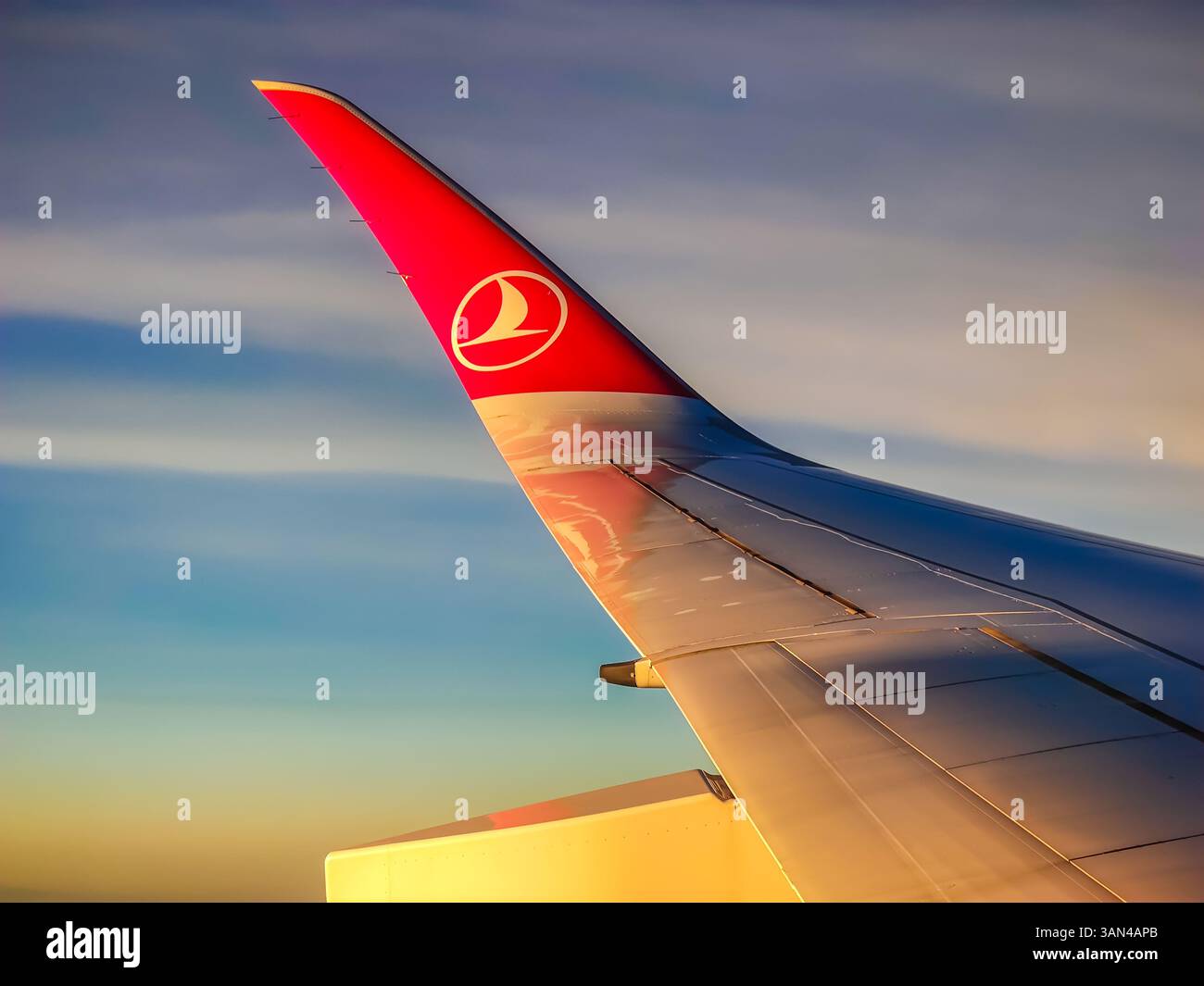 Istanbul, Turkey - 01 14 2025. The view from Turkish airlines airplane ...