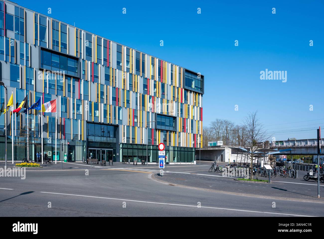 Colorful facade of the administrative center of the city in Aalst, East ...