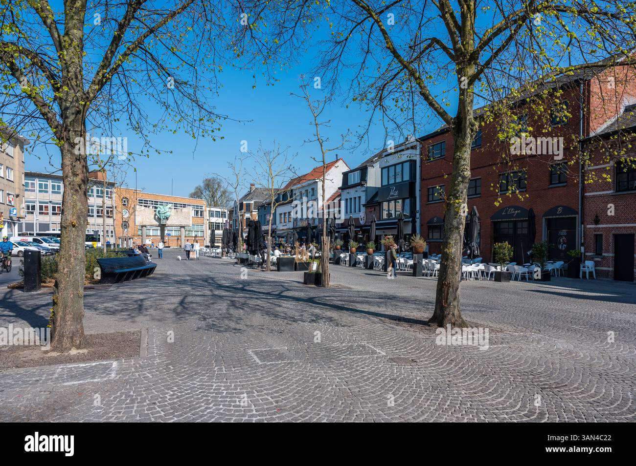 The historical Vredeplein, square for peace in the old town of Aalst ...