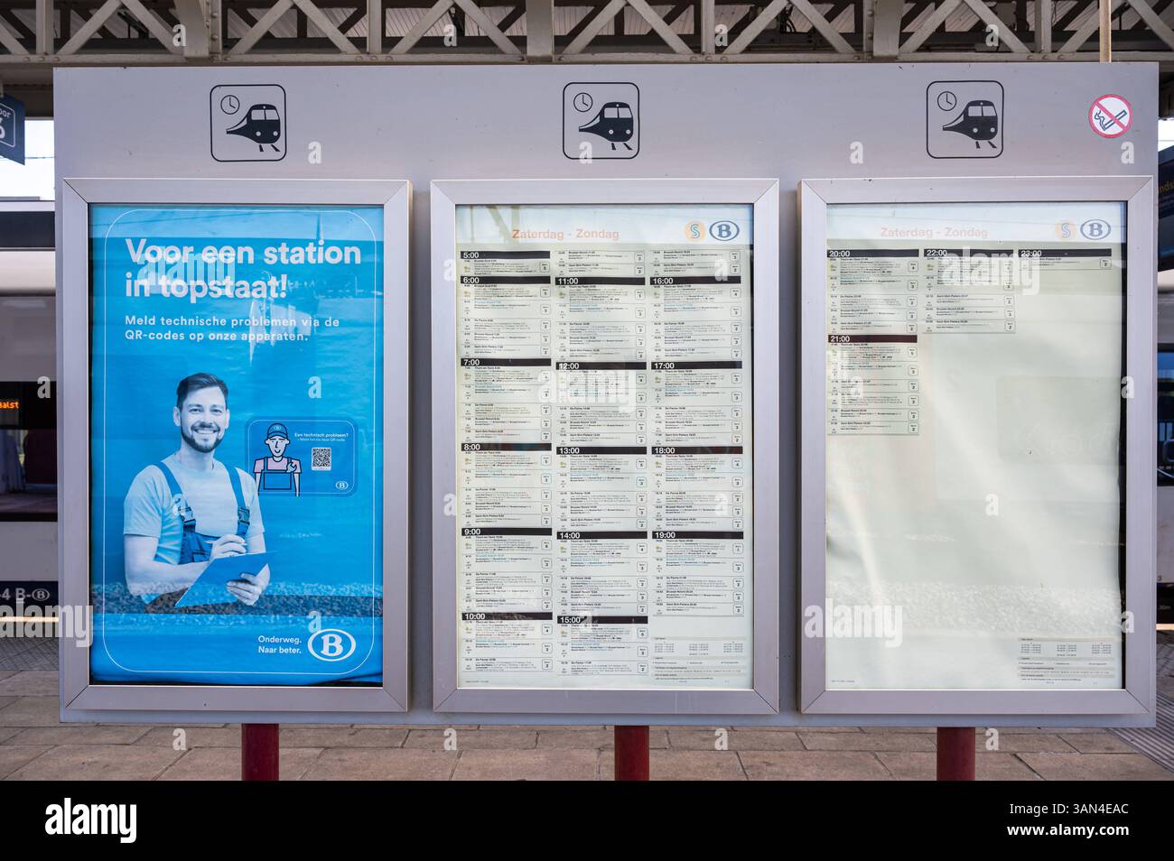 Departure timetable at the regional railway station of Aalst, East ...
