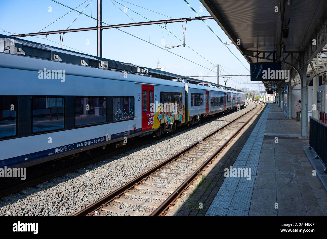 Lcomotive for regional train transport waiting at the railway station ...