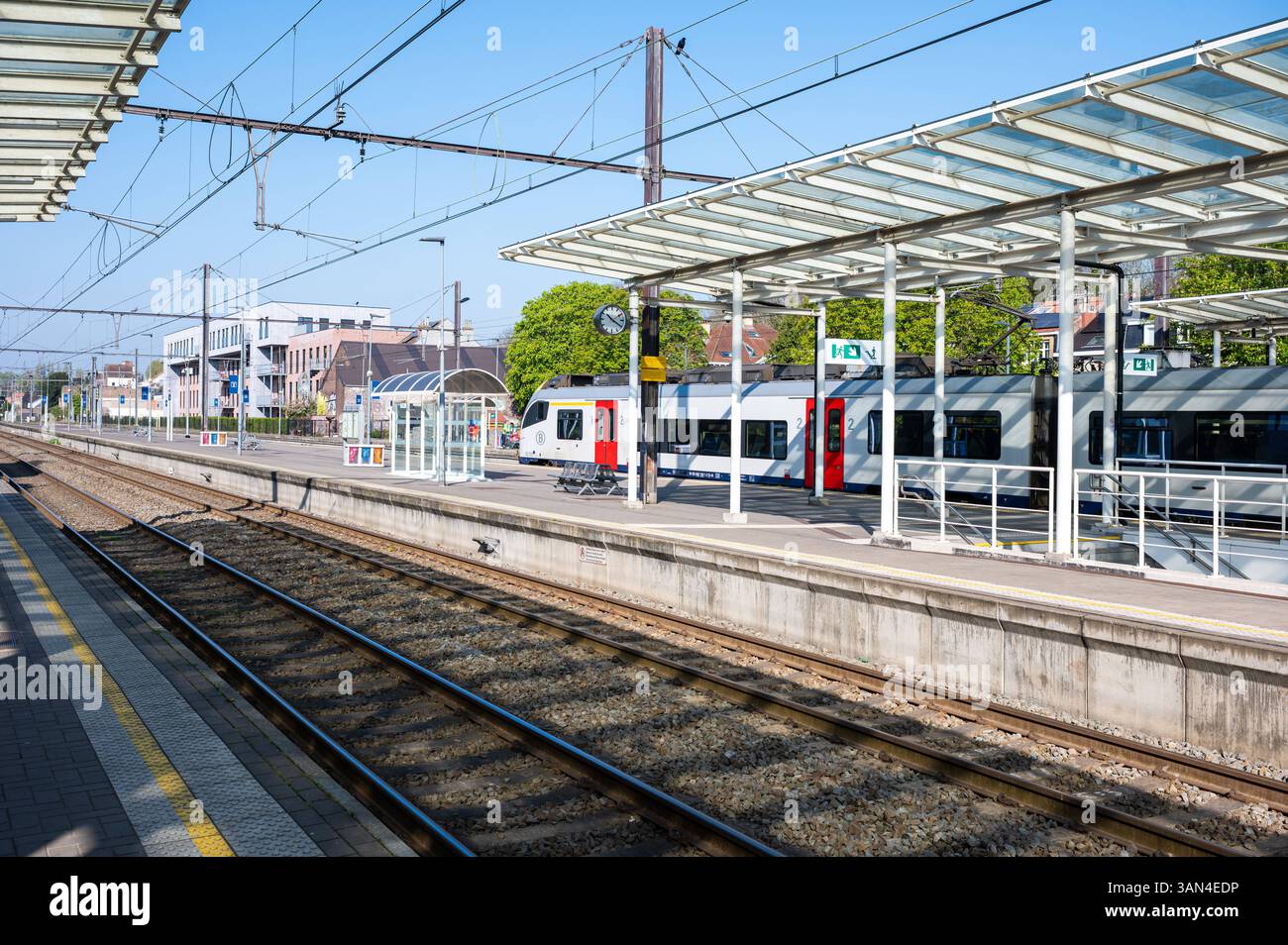 Locomotive waiting at the local railway station, Jette railway station ...