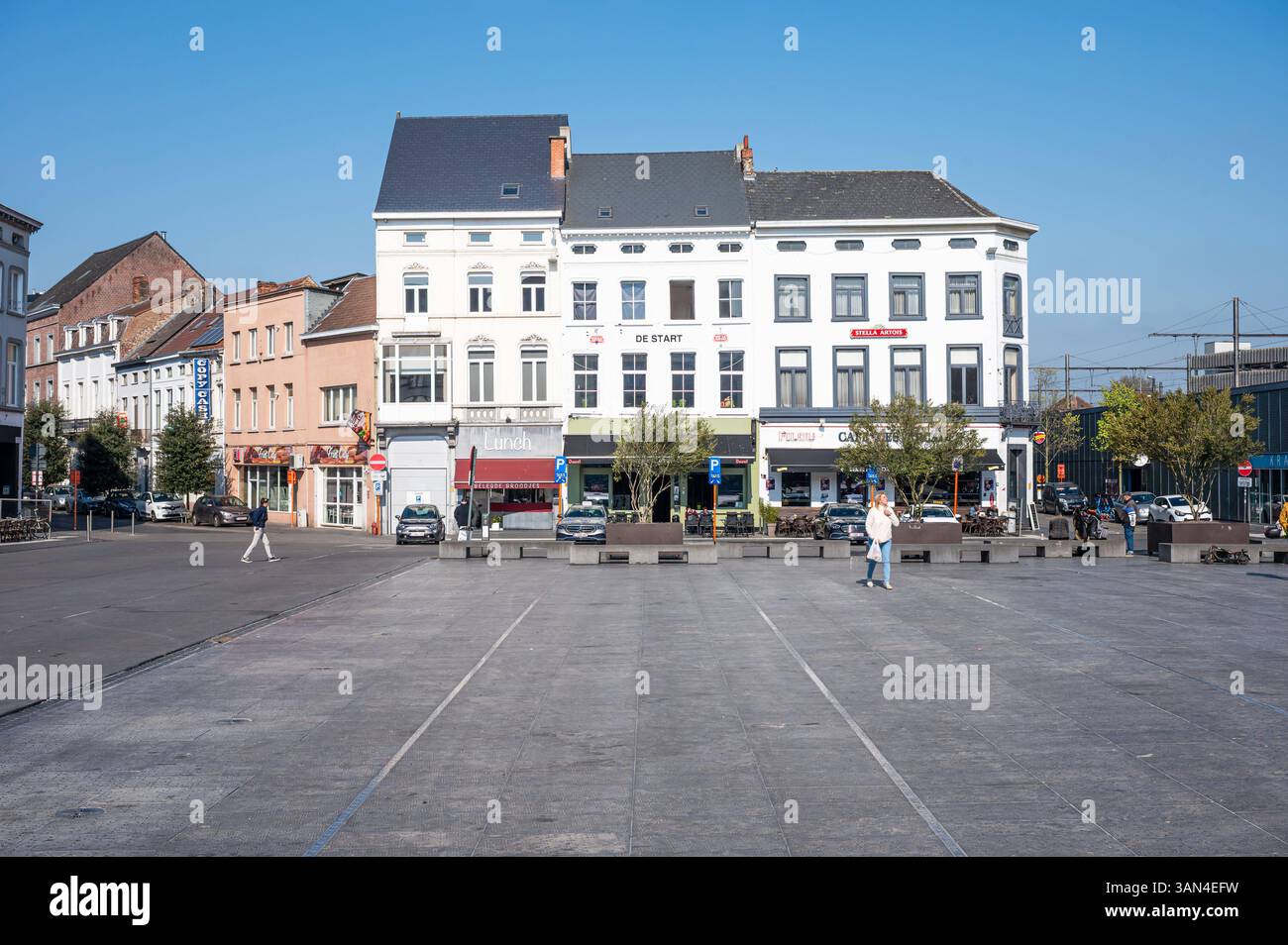 Statieplein or railway station square of the city of Aalst, East ...