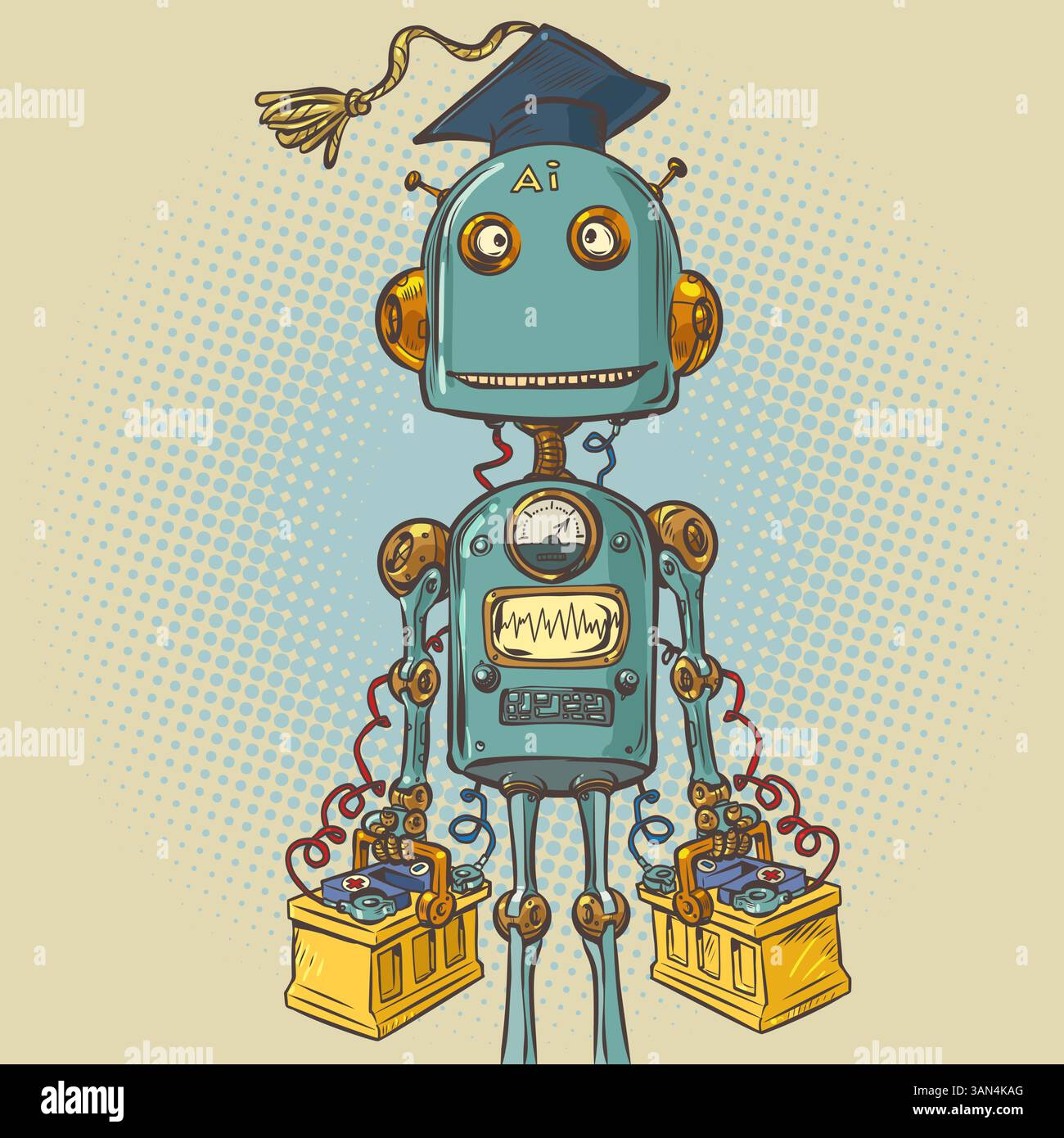 Vintage robot learning. AI with a student hat. Education collides with ...