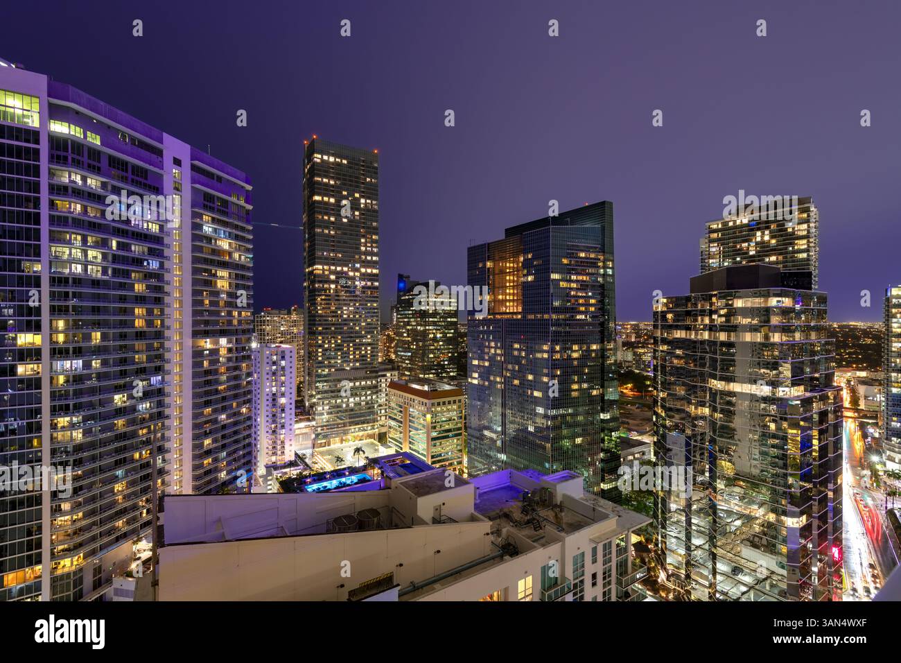 Panoramic skyline view of skyscrapers of apartment and office buildings ...