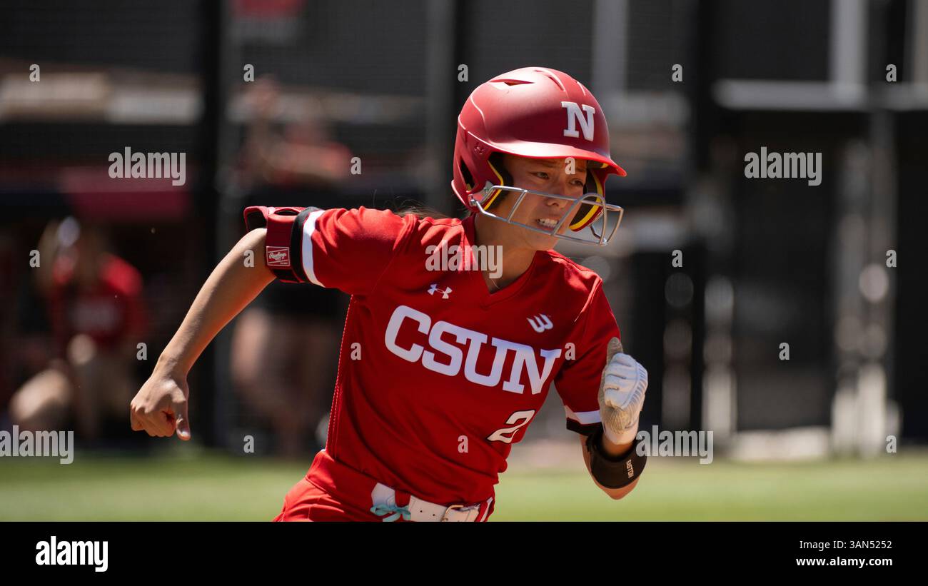 Cal State Northridge's Jadyn Nielsen (2) runs during an NCAA softball ...