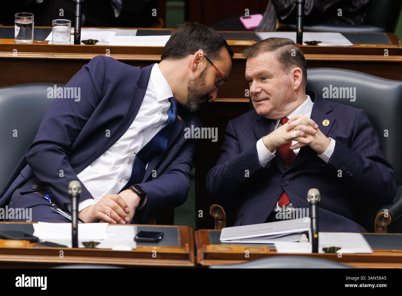 Toronto, Canada. 14th Apr, 2025. MPP's Nolan Quinn, left, and Todd ...
