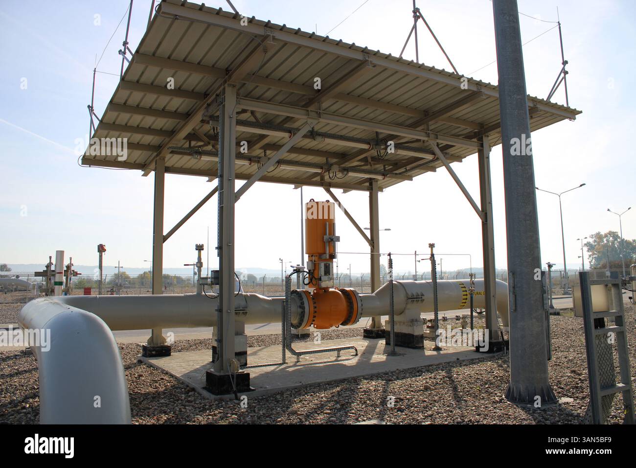 Natural gas pipeline infrastructure with overhead shelter and automated ...