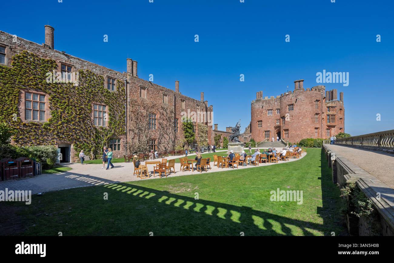 Medieval Powis castle and courtyard with outside cafe seating near ...