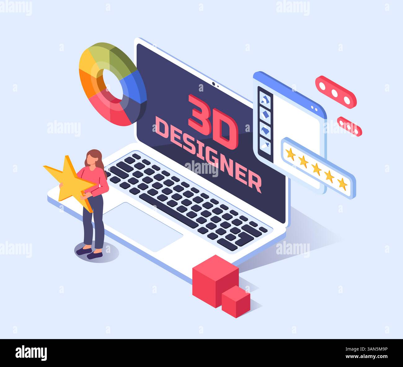 3D designer concept on laptop screen. Vector illustration Stock Vector ...