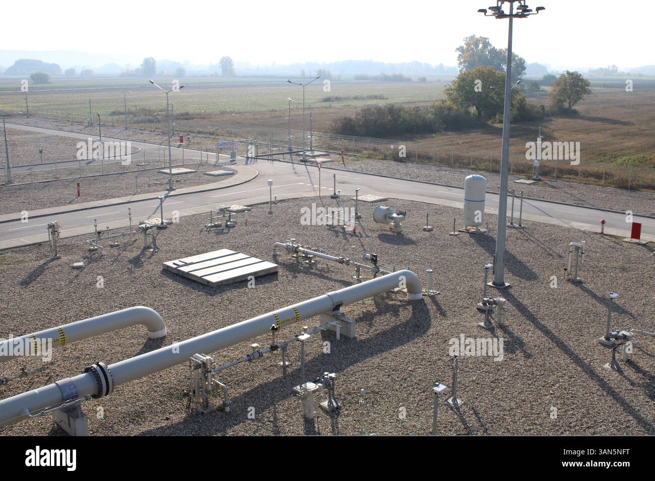 Natural gas station with pipeline system, control valves, and pressure ...