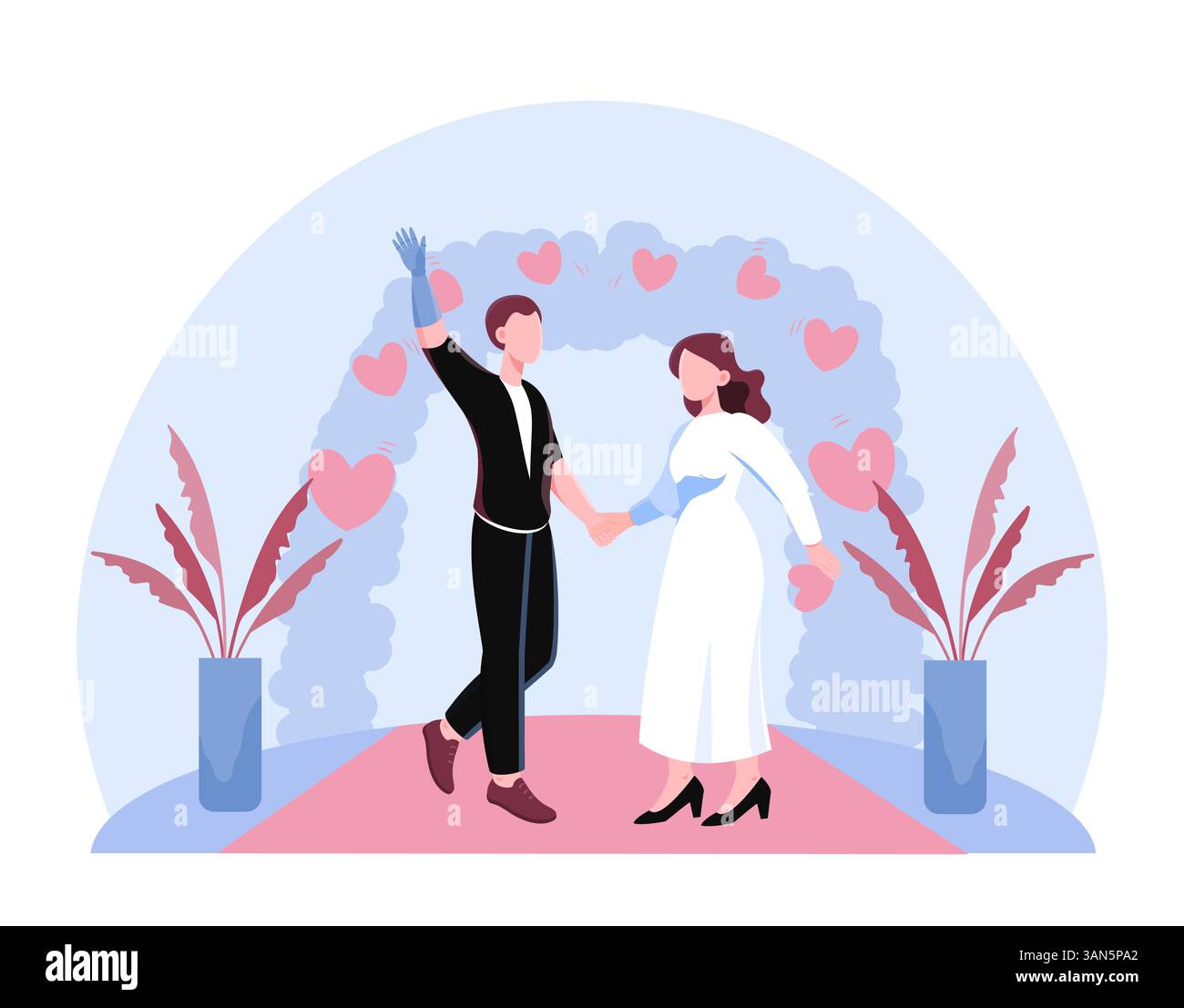 Wedding couple holding hands happily. Vector illustration Stock Vector ...