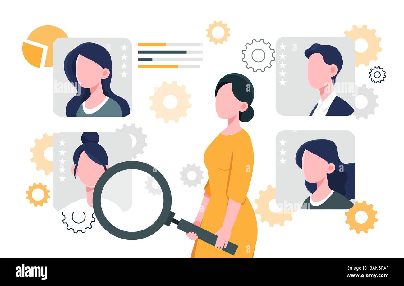HR manager analyzing candidate profiles. Vector illustration Stock ...