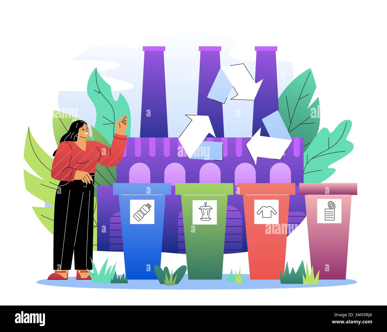 Recycling bins and factory concept scene. Vector illustration Stock ...