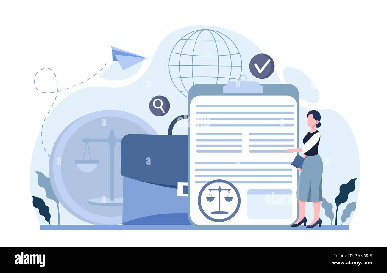 Legal document approval concept scene. Vector illustration Stock Vector ...