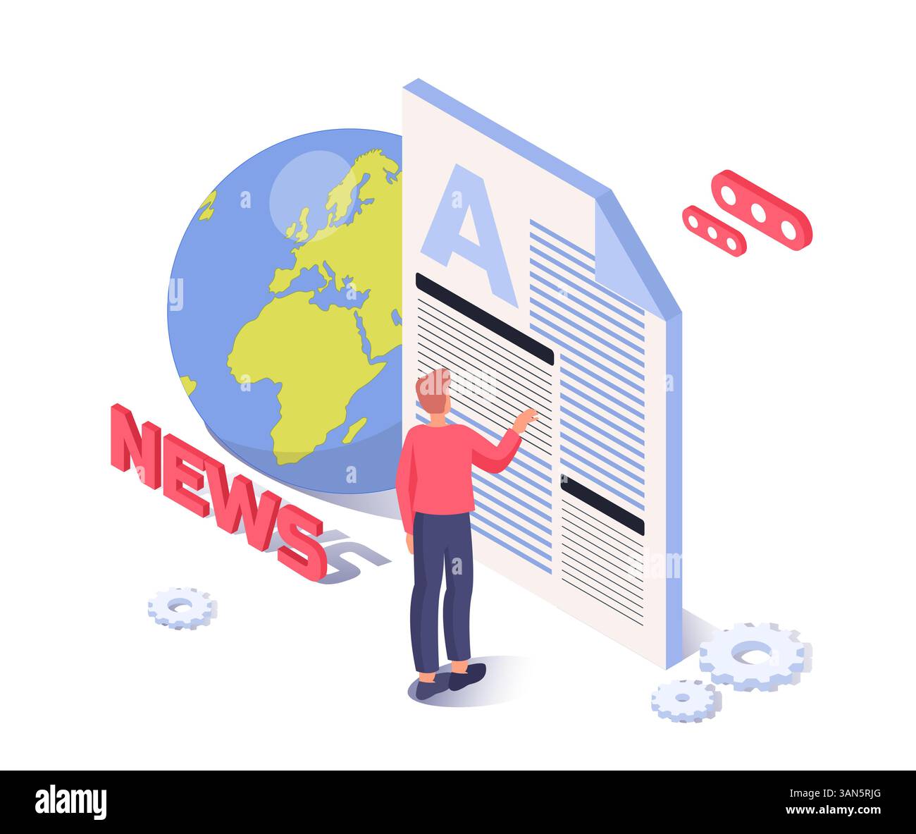 Global news concept with reader figure. Vector illustration Stock ...