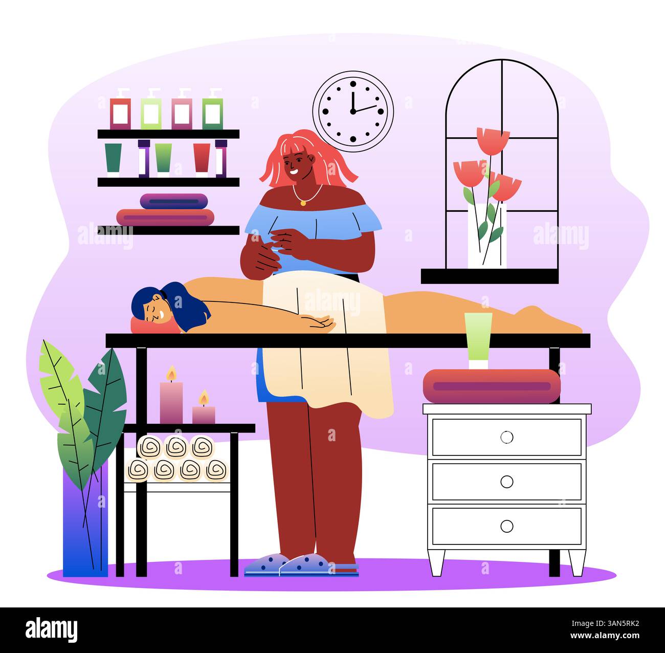 Woman receiving relaxing spa massage. Vector illustration Stock Vector ...