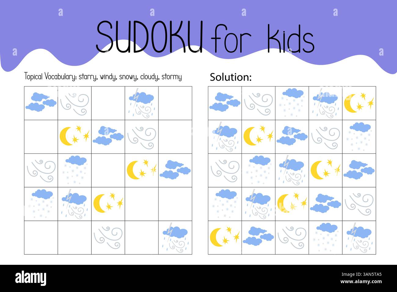 Weather sudoku educational game leisure activity worksheet vector ...