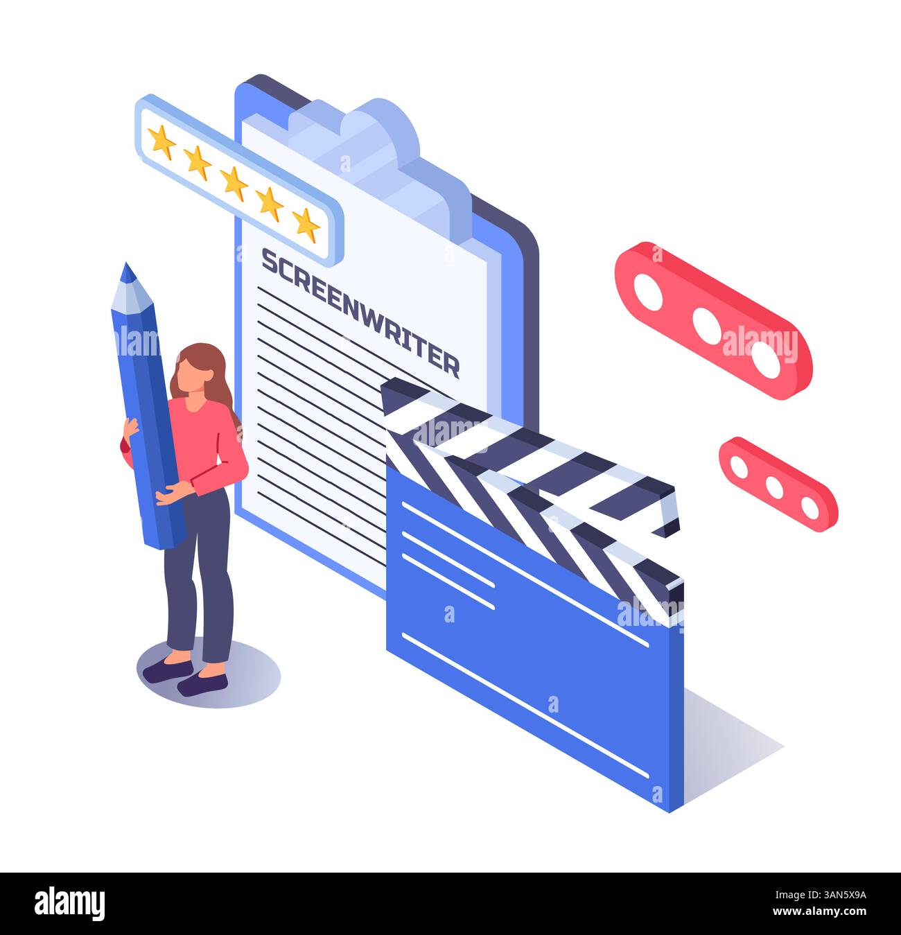Screenwriter concept with movie clapperboard. Vector illustration Stock ...