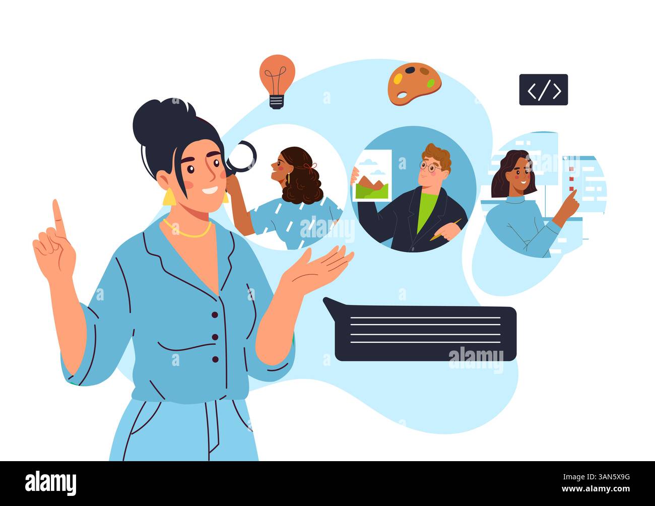 Teamwork and creative collaboration scene. Vector illustration Stock ...