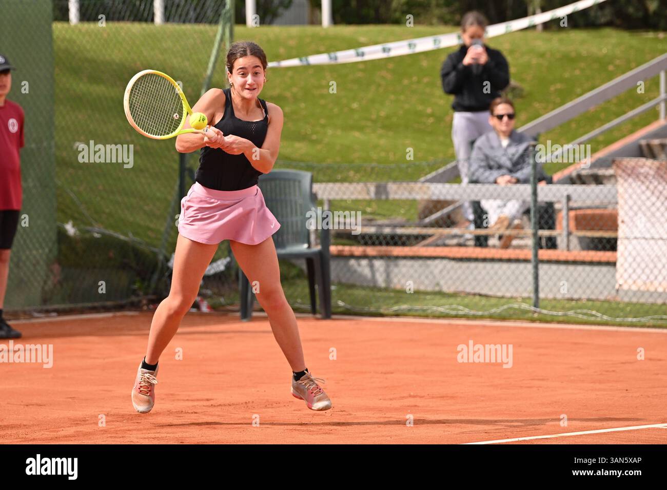 Madrid, Madrid, Spain. 14th Apr, 2025. MARIA JIMENEZ PEREZ (ESP) playing match of the X ITF W100 ...
