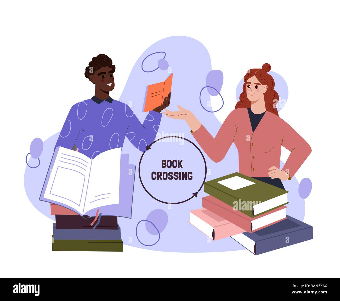 Book exchange between two people. Vector illustration Stock Vector ...