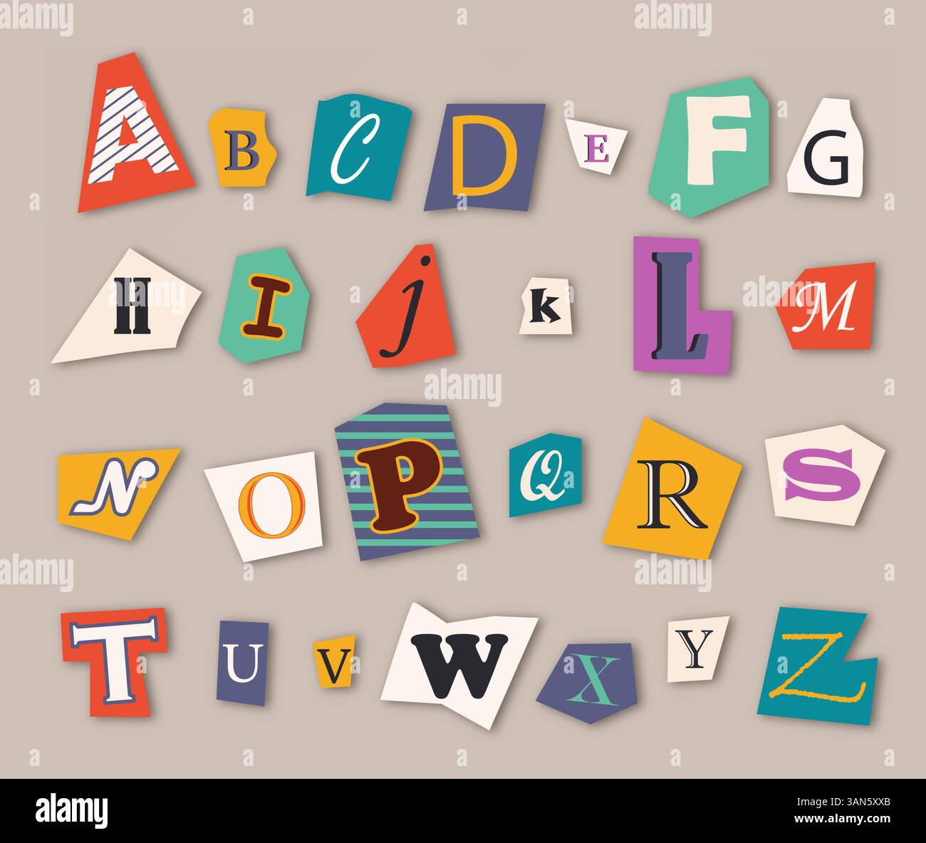 Cutout alphabet letters collage set. Vector illustration Stock Vector ...
