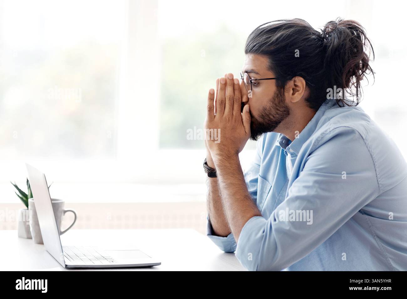 Stressed Arab Freelancer Guy Suffering Lack Of Ideas While Working On ...