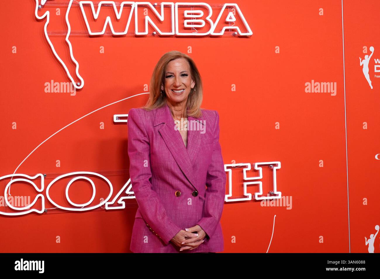 WNBA commissioner Cathy Engelbert poses before the WNBA basketball draft, Monday, April 14, 2025 ...