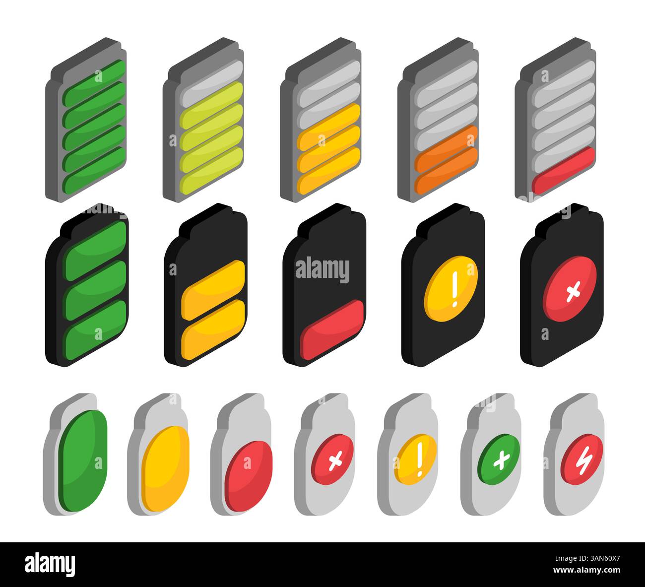 Isometric battery level icon set. Vector illustration Stock Vector ...