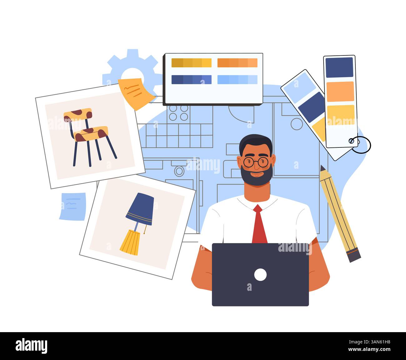 Interior designer at work desk.. Vector illustration Stock Vector Image ...