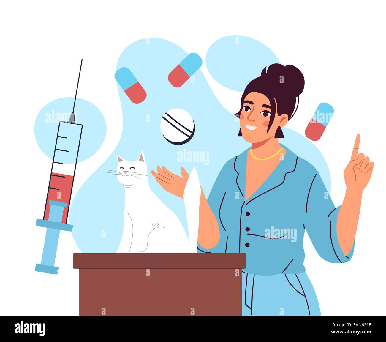 Female vet with cat and syringe concept. Vector illustration Stock ...