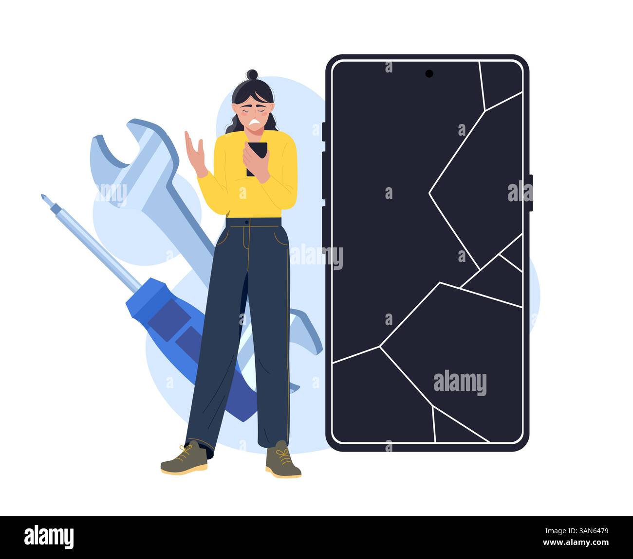 Broken smartphone repair concept scene. Vector illustration Stock ...