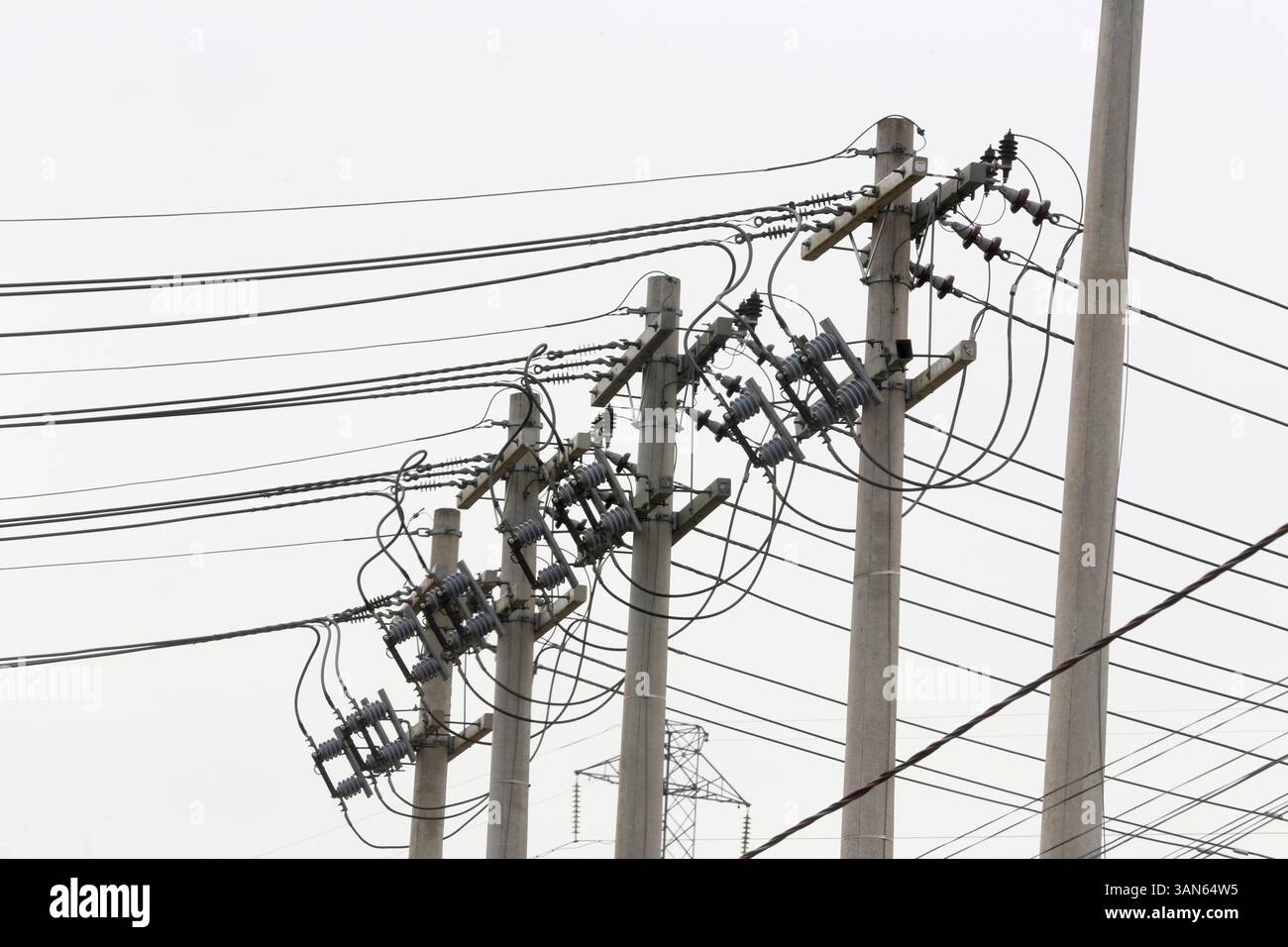 pole of distribution of electric energy with white background, Sao ...