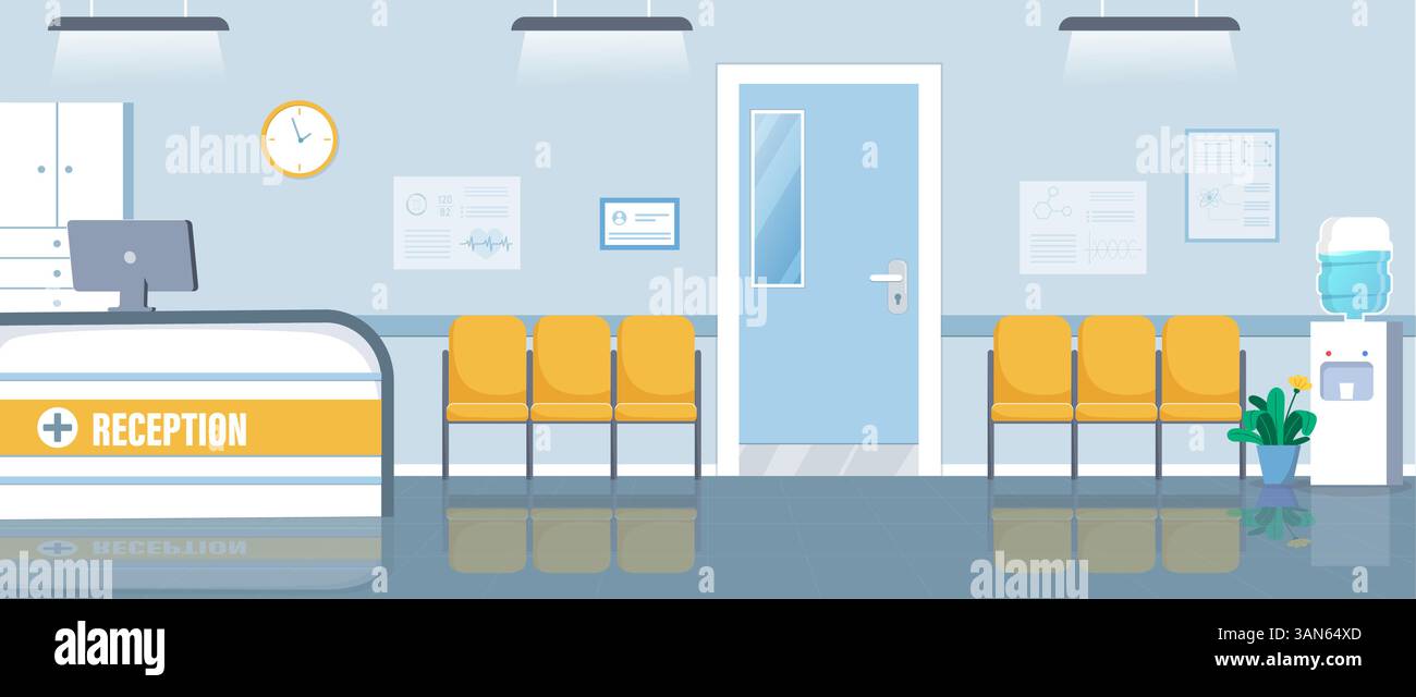 Hospital reception with waiting chairs. Vector illustration Stock ...