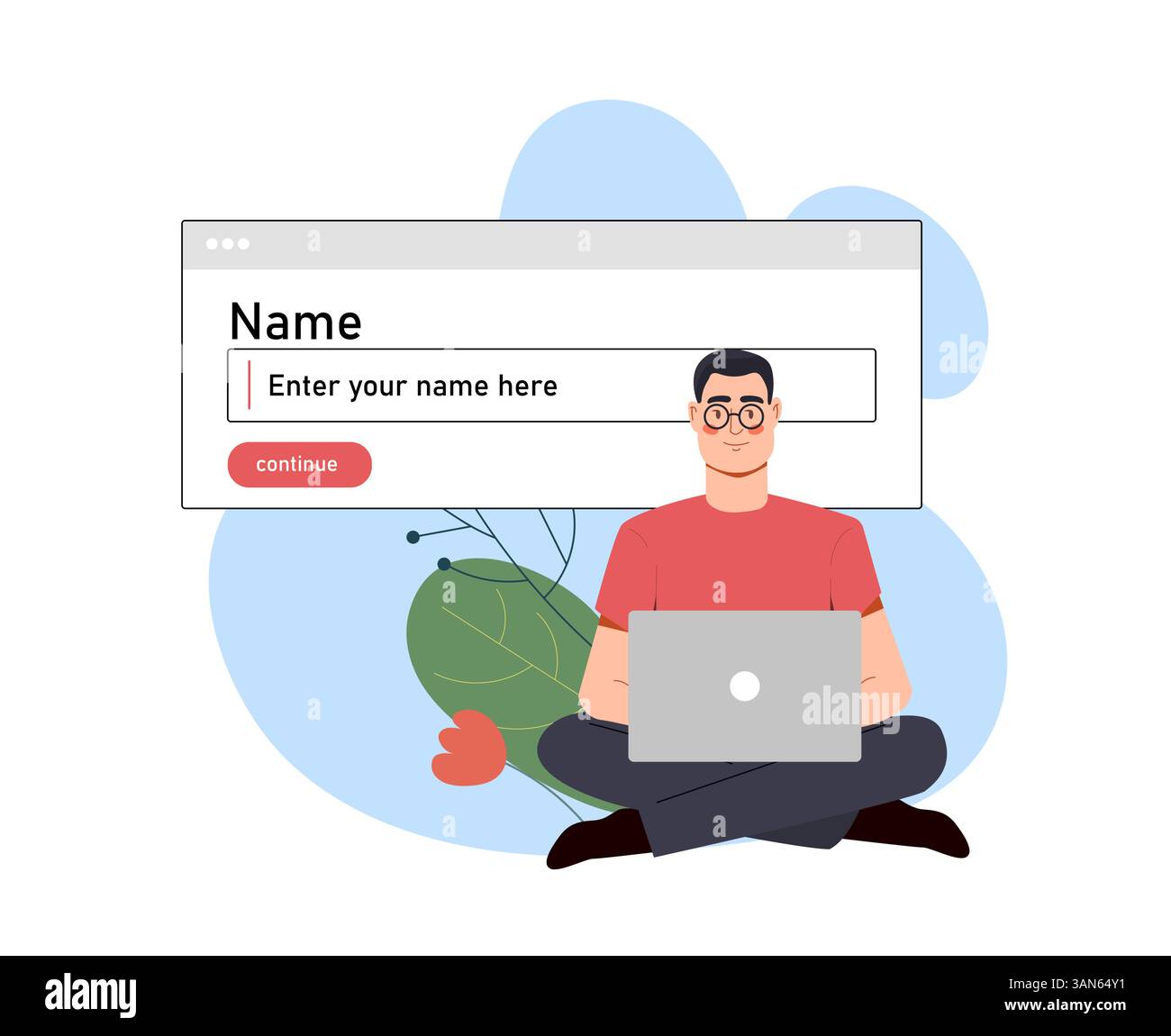 Man entering name on laptop screen. Vector illustration Stock Vector ...