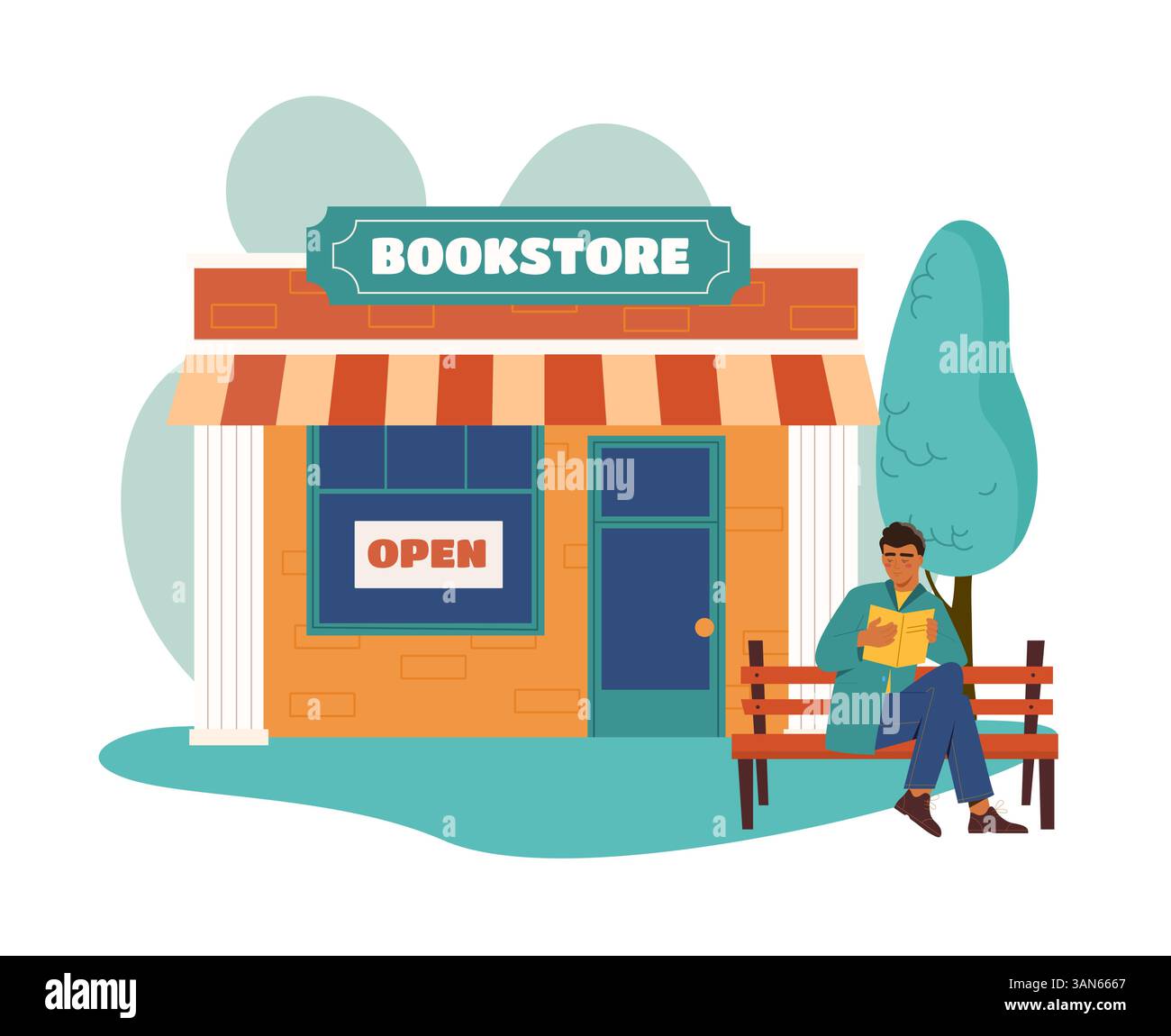 Man reading book outside bookstore. Vector illustration Stock Vector ...