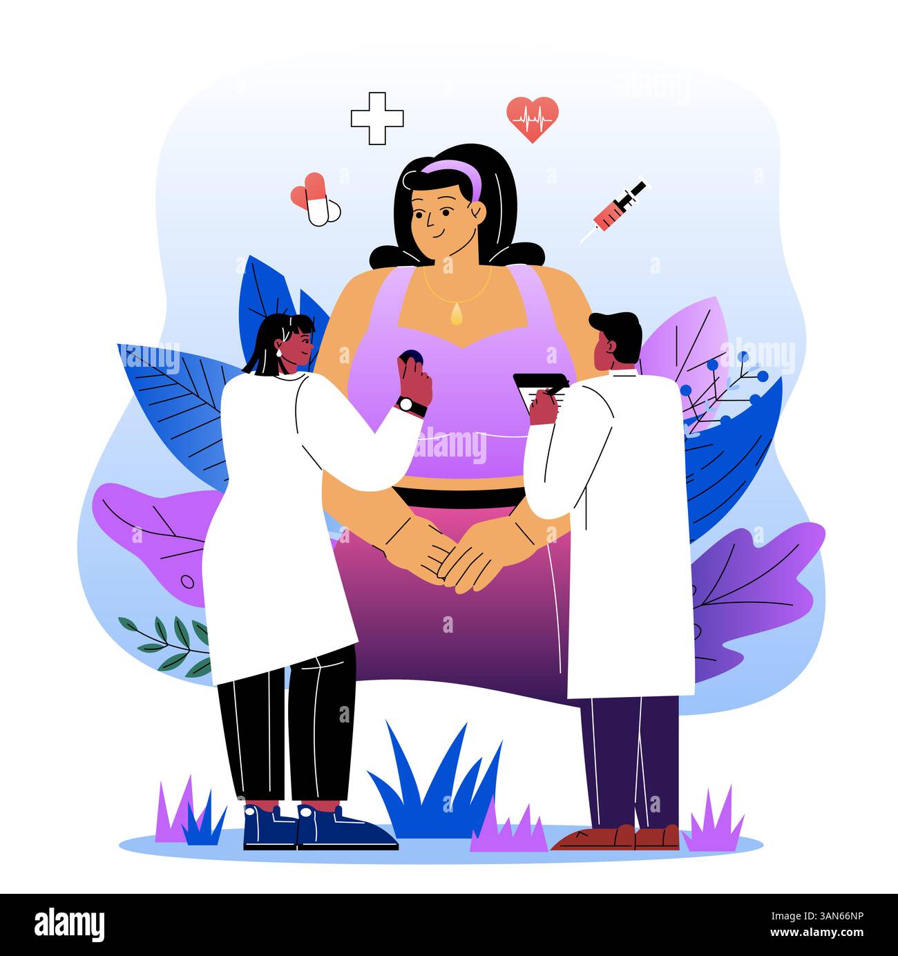 Doctors consulting overweight patient health. Vector illustration Stock ...