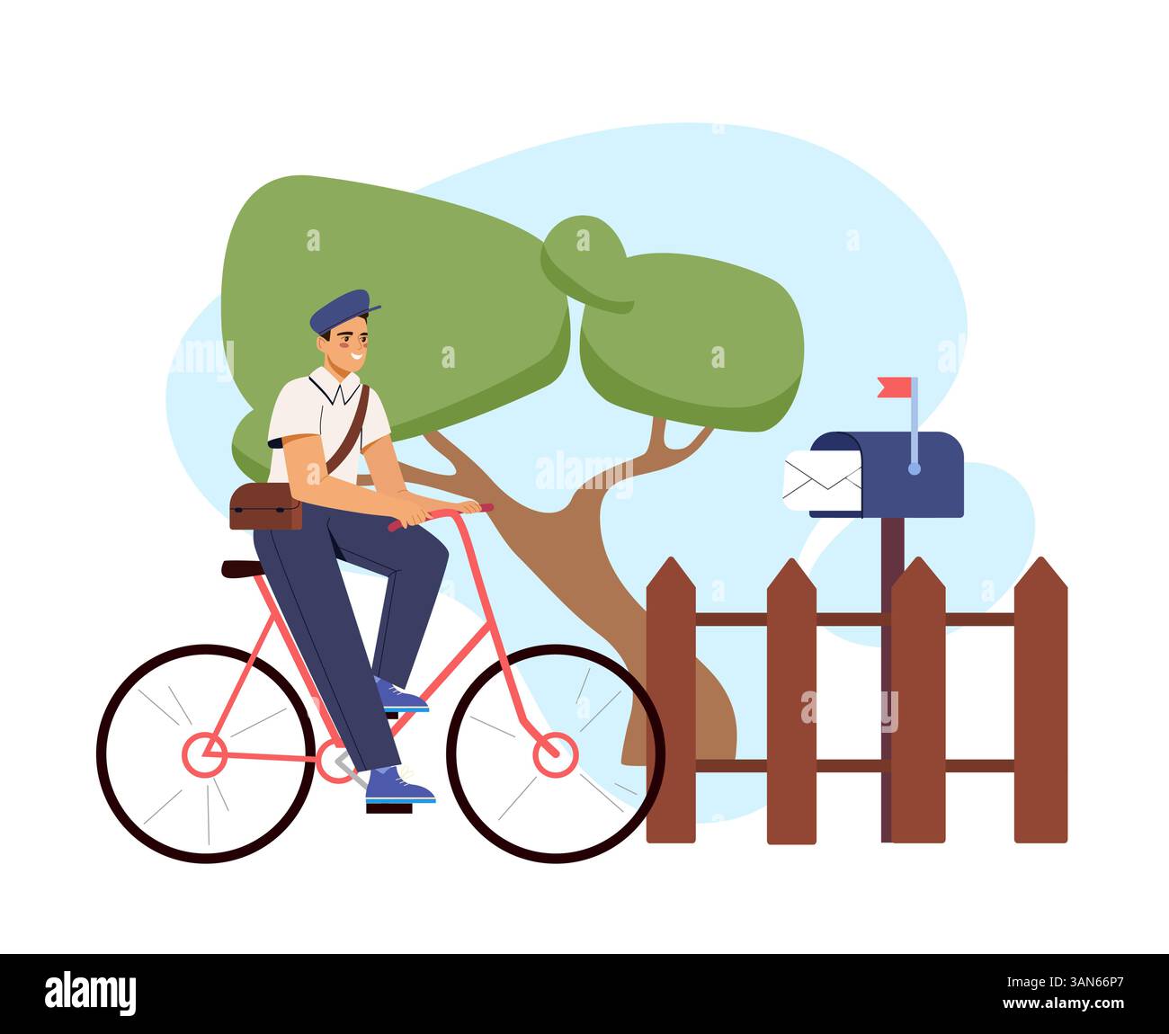 Postman riding bicycle near mailbox. Vector illustration Stock Vector ...