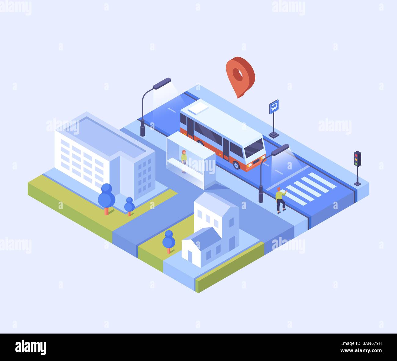 Urban isometric bus stop scene. Vector illustration Stock Vector Image ...