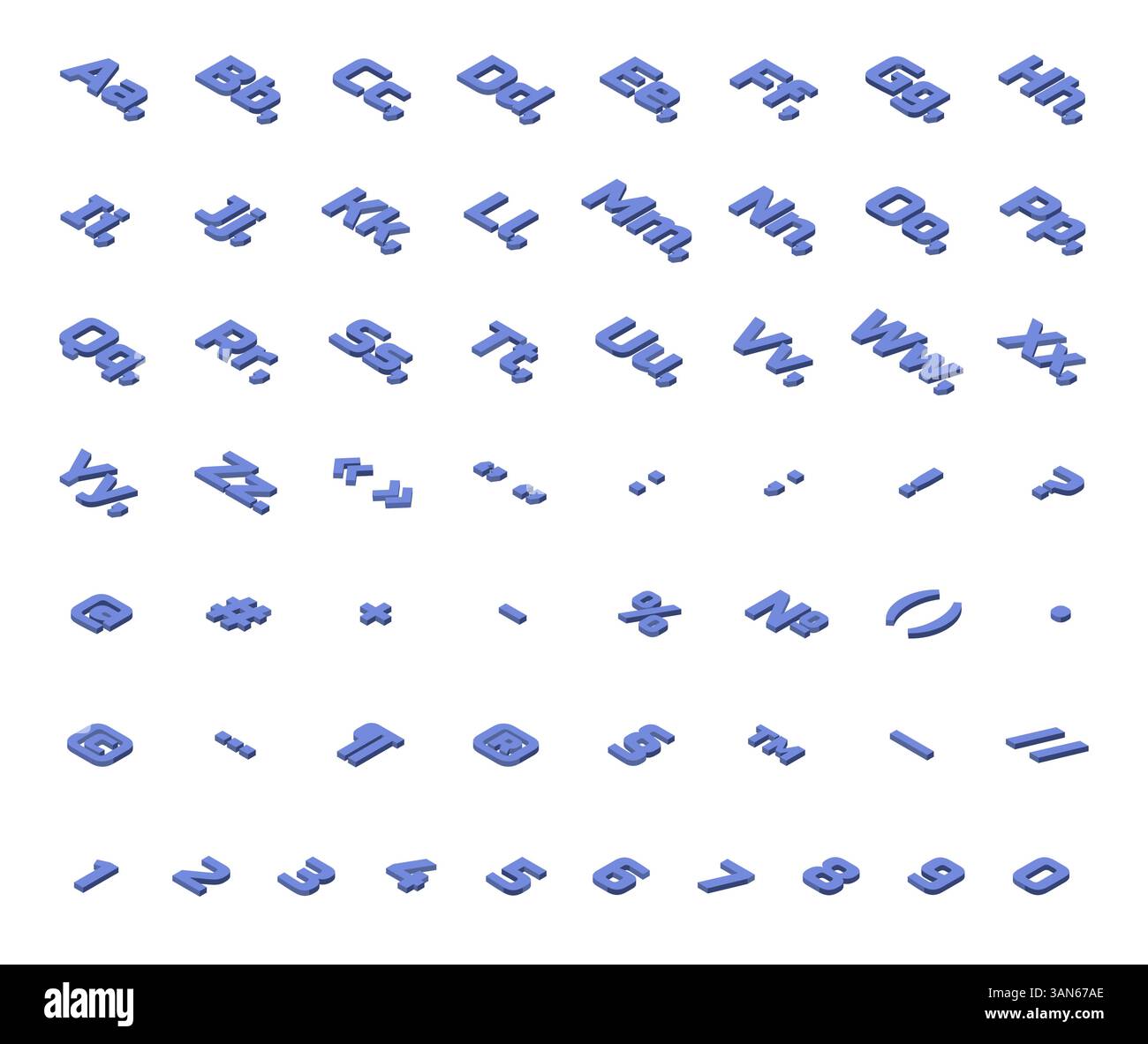 Isometric blue alphabet and symbols set. Vector illustration Stock ...