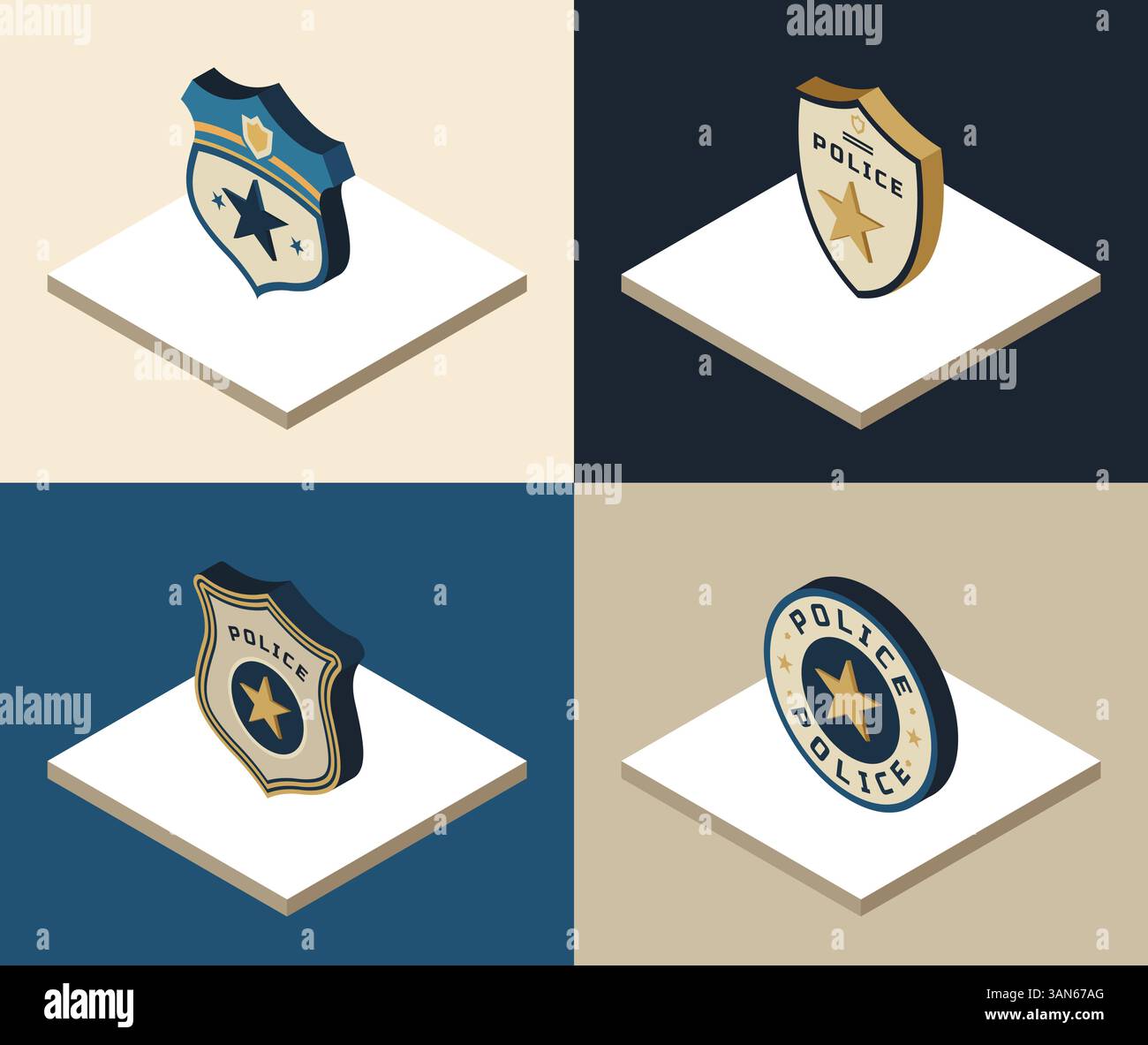 Isometric police badge icons set. Vector illustration Stock Vector ...