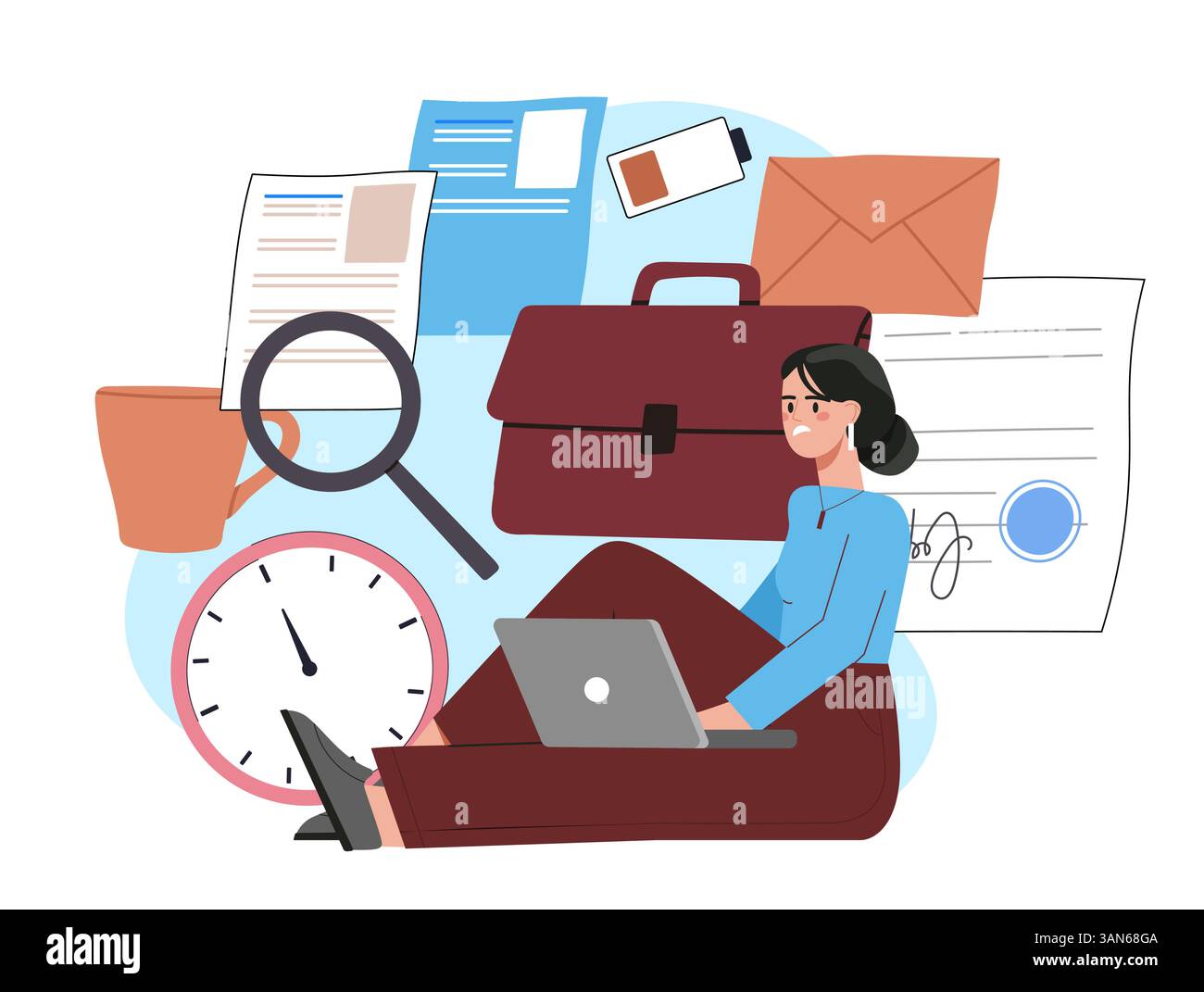 Tired woman with office workload stress. Vector illustration Stock ...