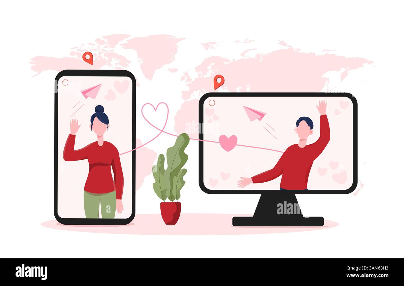 Long distance love video call concept. Vector illustration Stock Vector ...