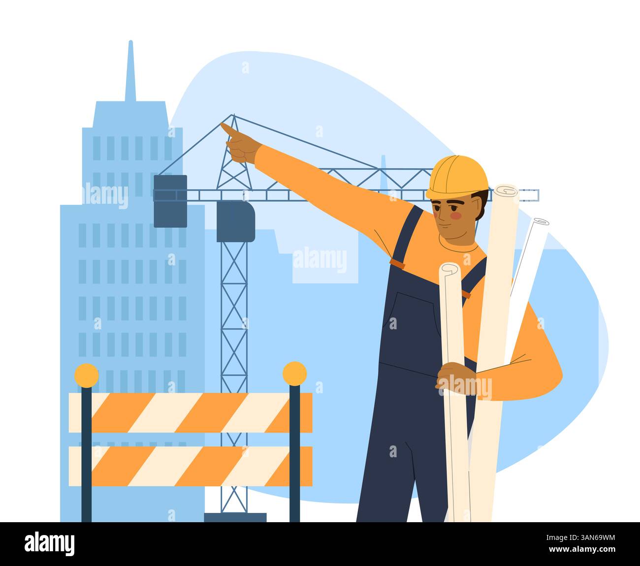 Construction worker with blueprints. Vector illustration Stock Vector ...