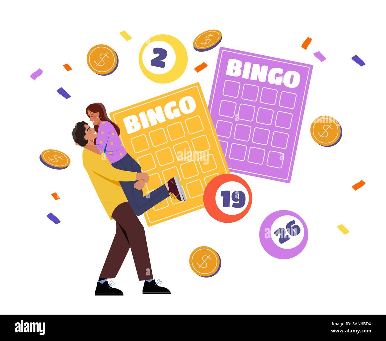 Couple celebrating bingo win joyfully. Vector illustration Stock Vector ...