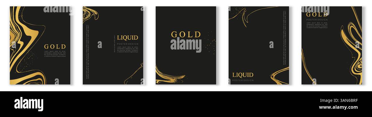 Elegant black and gold liquid posters. Vector illustration Stock Vector ...